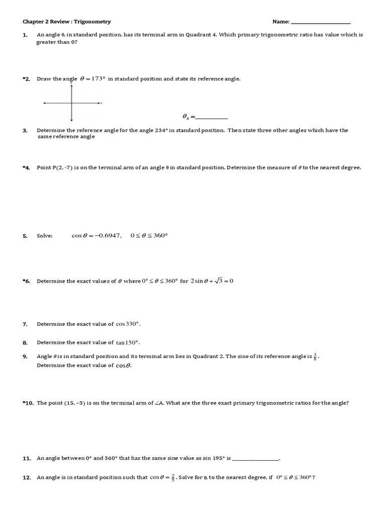 Trigonometry Practice Review | PDF | Trigonometry | Euclidean Geometry