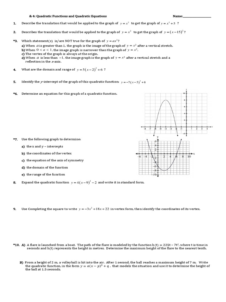 Chapter 3-4 Review Revised | PDF | Quadratic Equation | Area