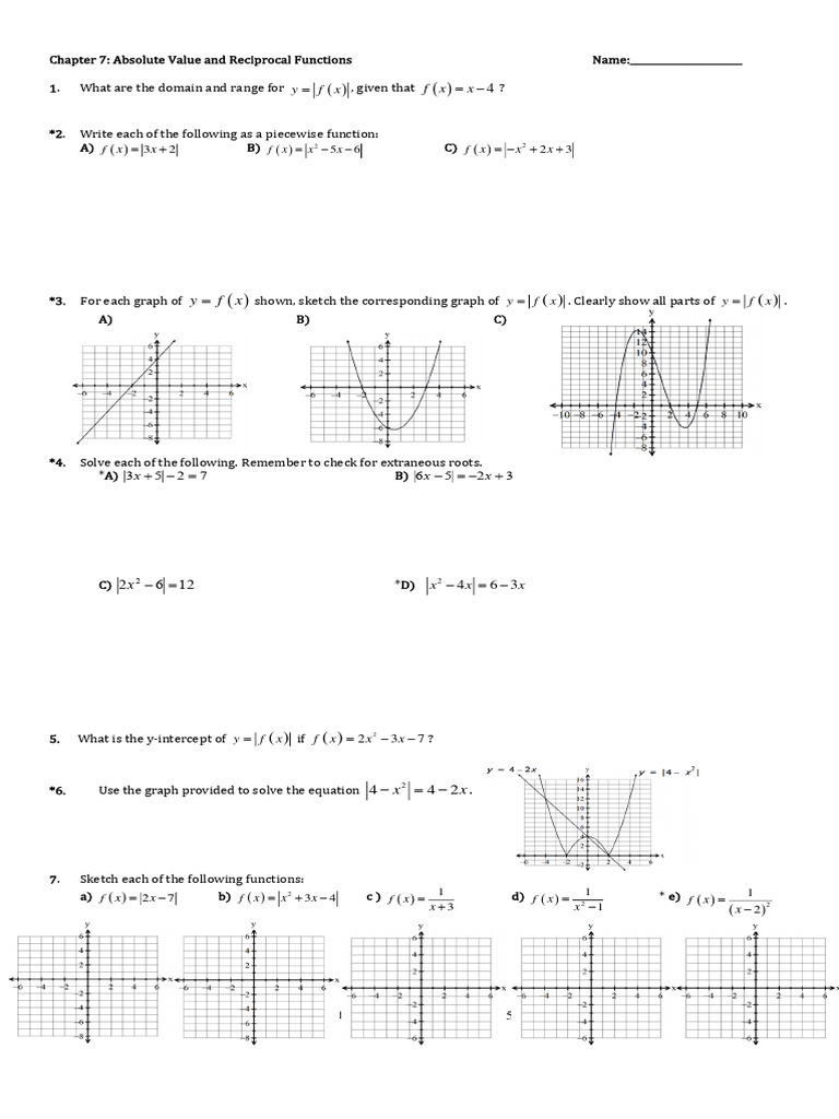 Chapter 7 Review Revised | PDF | Function (Mathematics) | Asymptote