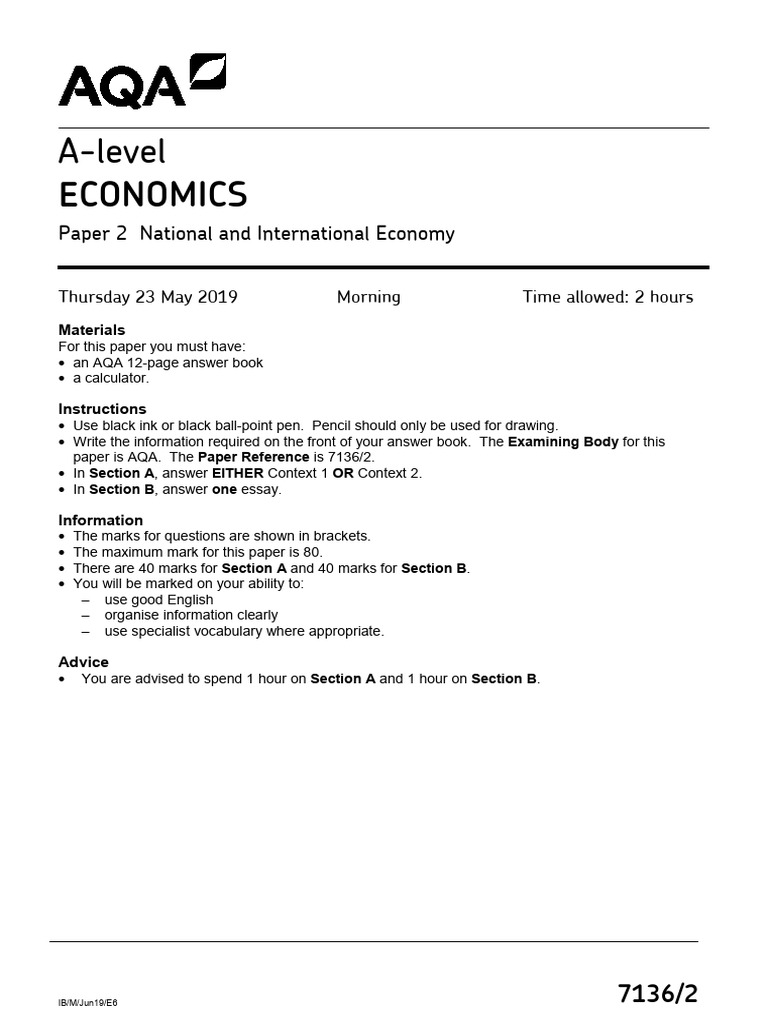A-Level Economics Paper 2 Exam Guide | PDF | Inflation | Monetary Policy