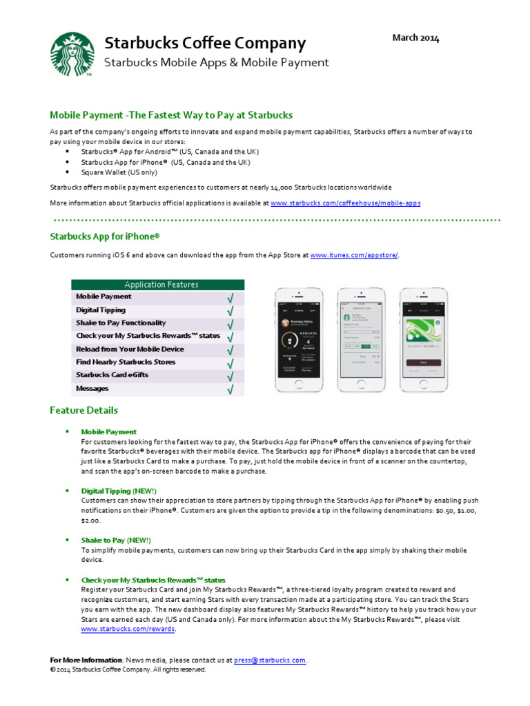 Fact Sheet - Starbucks Mobile Apps and Mobile Payment - MAR2014 | PDF ...