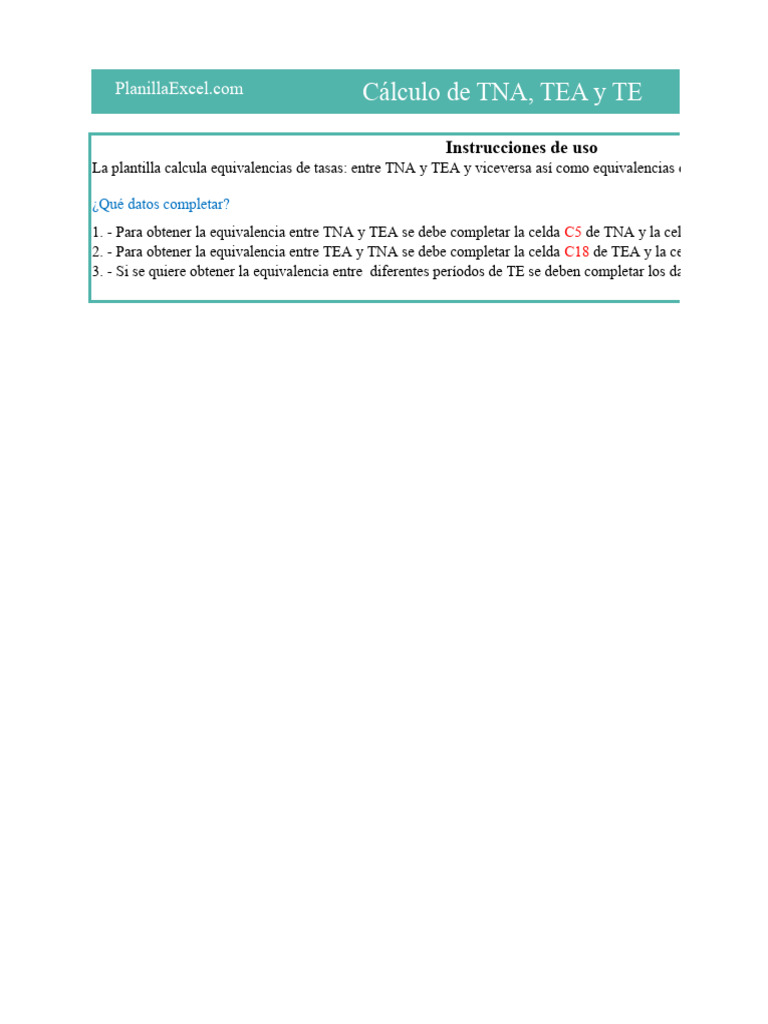 Planilla de Excel para El Calculo de La Tna Tea y Distintos Tipos de Te ...