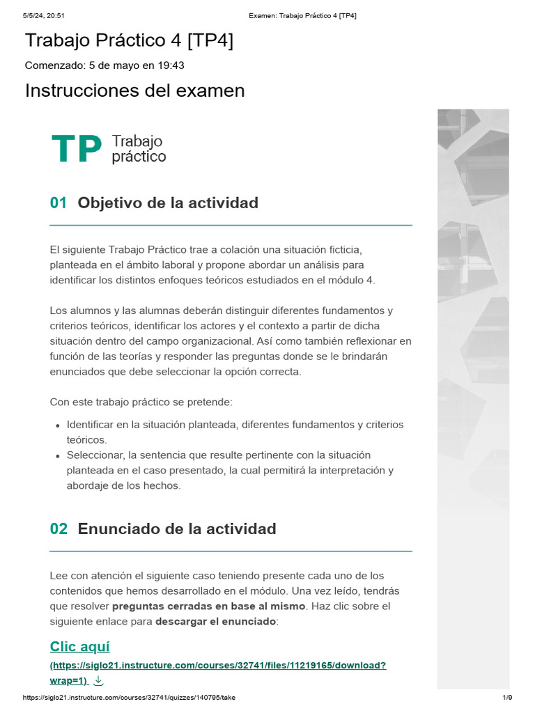 Examen - Trabajo Práctico 4 (TP4) - MIO - 90 | PDF | Toma de decisiones | Evaluación