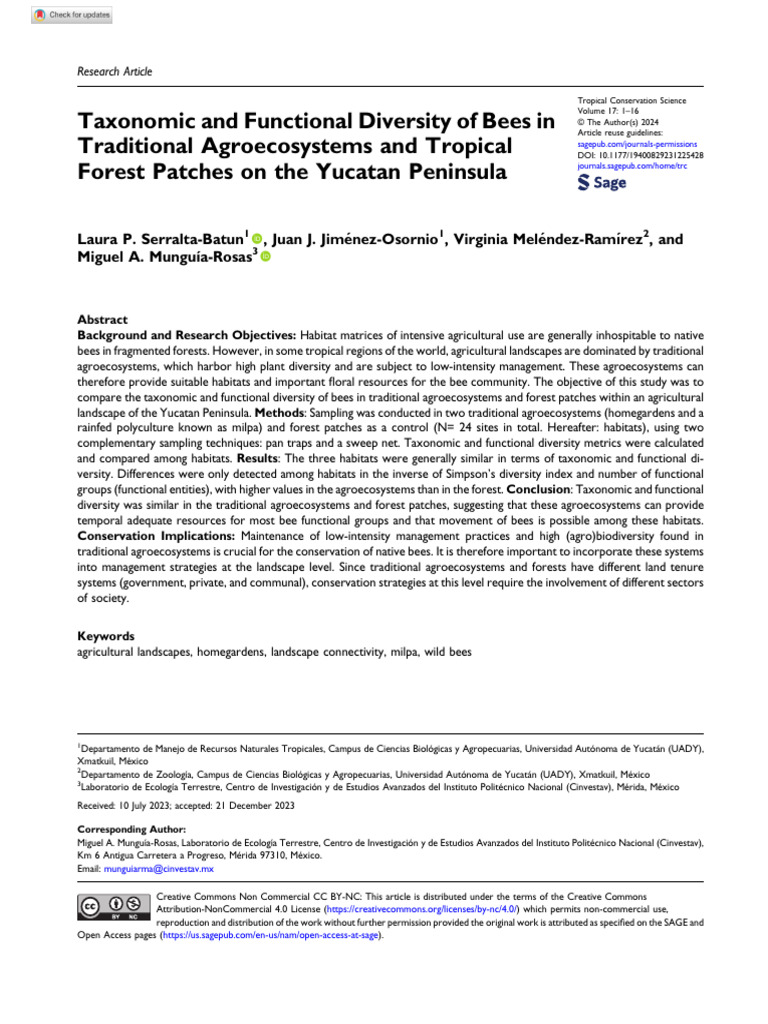 Bee Diversity in Yucatan Agroecosystems | PDF | Biodiversity | Bees
