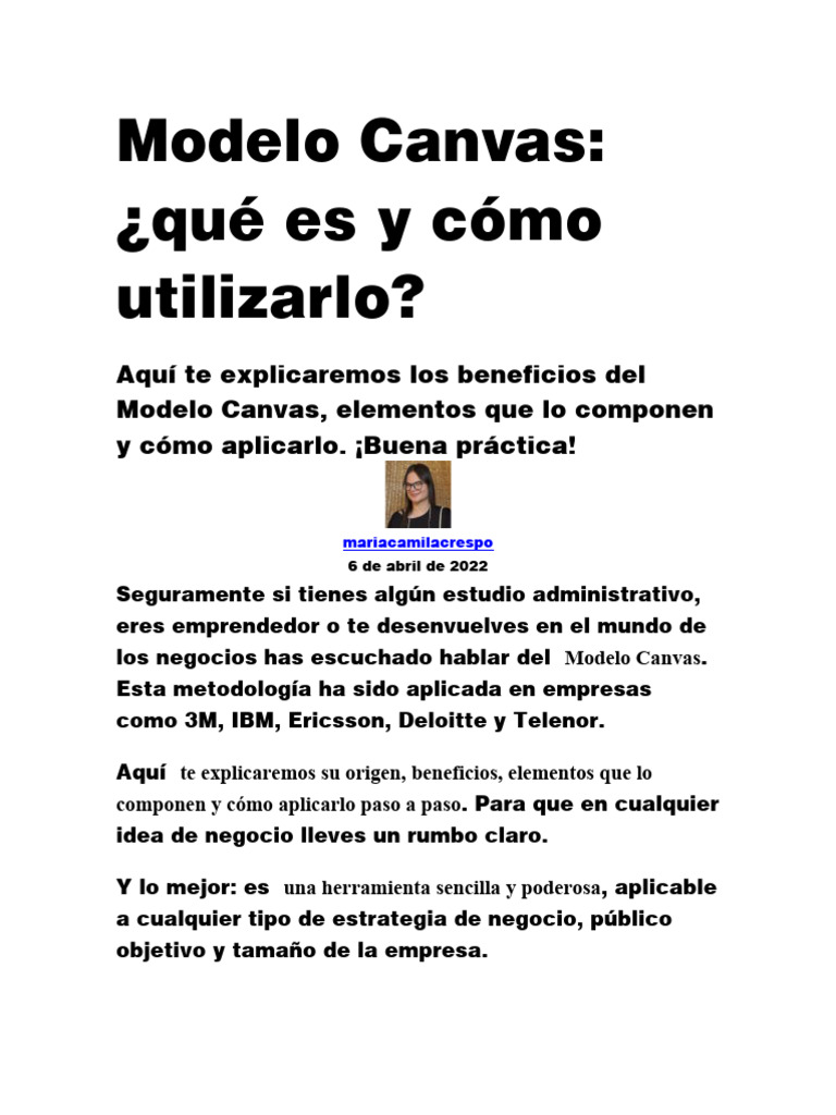 Guía del Modelo Canvas para Negocios | PDF | Modelo de negocio | Economias