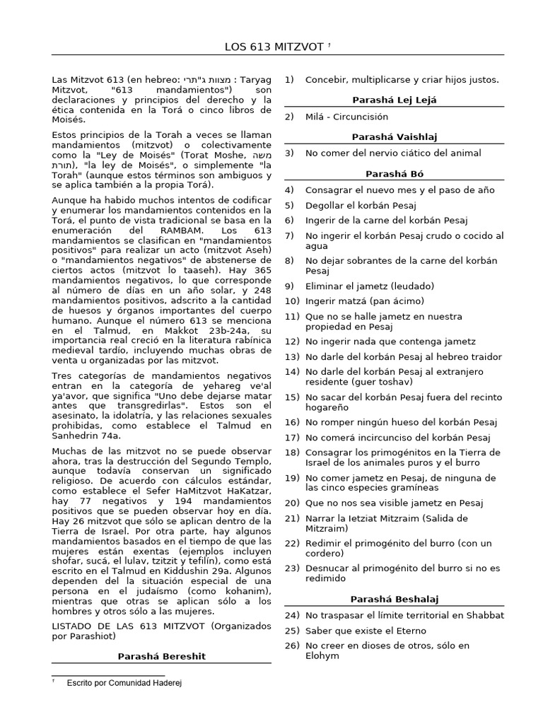 Los 613 Mandamientos Judíos | PDF | Mitzvá | Creencia y doctrina judía