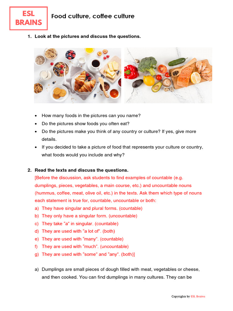ESL Brains Food Culture Coffee Culture TV 4720 | PDF | Coffee | Lunch