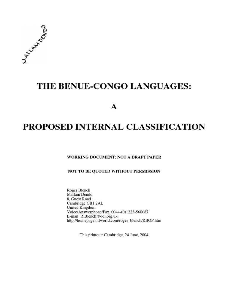 Benue-Congo Classification Latest | PDF | Languages Of Africa ...