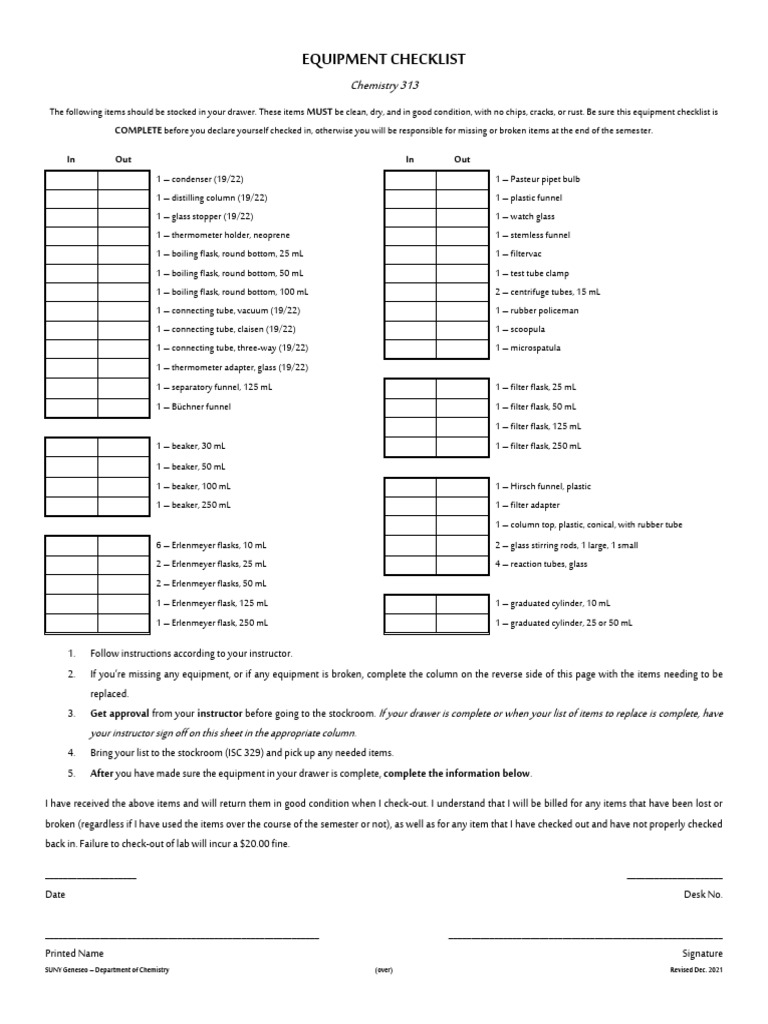 Equipment Checklist Inspection 2 | Download Free PDF | Laboratory Equipment