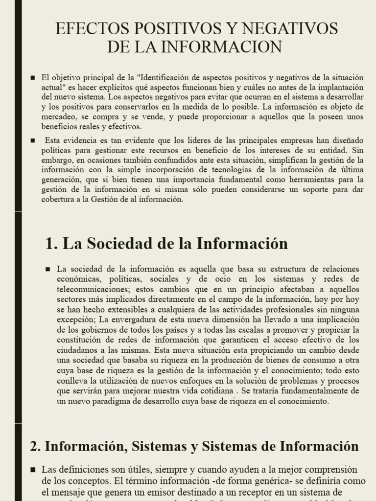 2.-Efectos Positivos y Negativos de La Informacion | PDF | Conocimiento ...