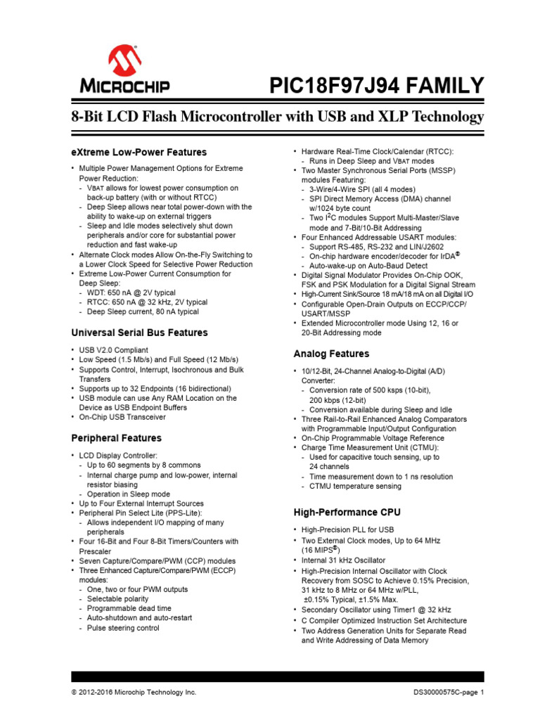 PIC18F97J94 | PDF | Flash Memory | Microcontroller