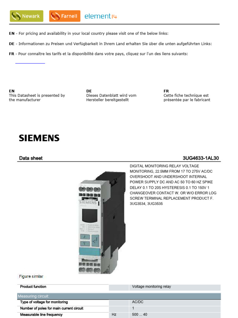 Siemens 3ug46331al30 PDF | PDF | Alternating Current | Voltage