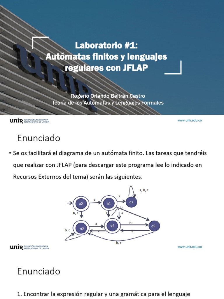 Autómatas Finitos y JFLAP: Laboratorio 1 | PDF | Teoría de la computación | Lingüística