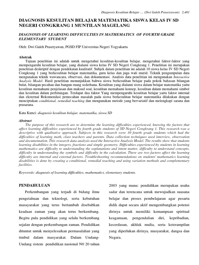 Kesulitan Belajar MTK Kelas 5 SDD | PDF