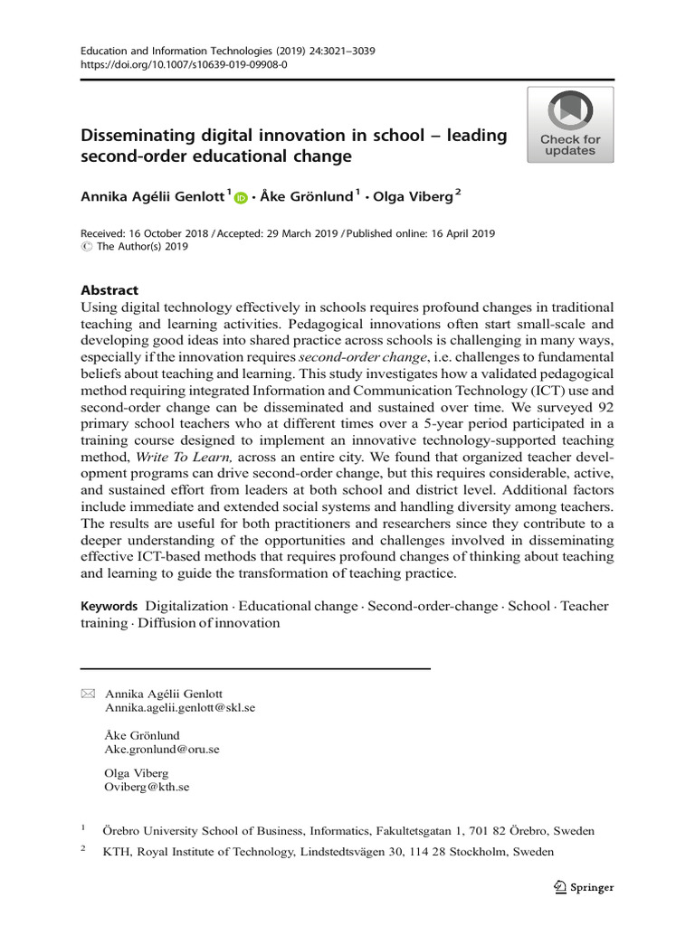 Disseminating Digital Innovation in School - Leading Second-Order ...