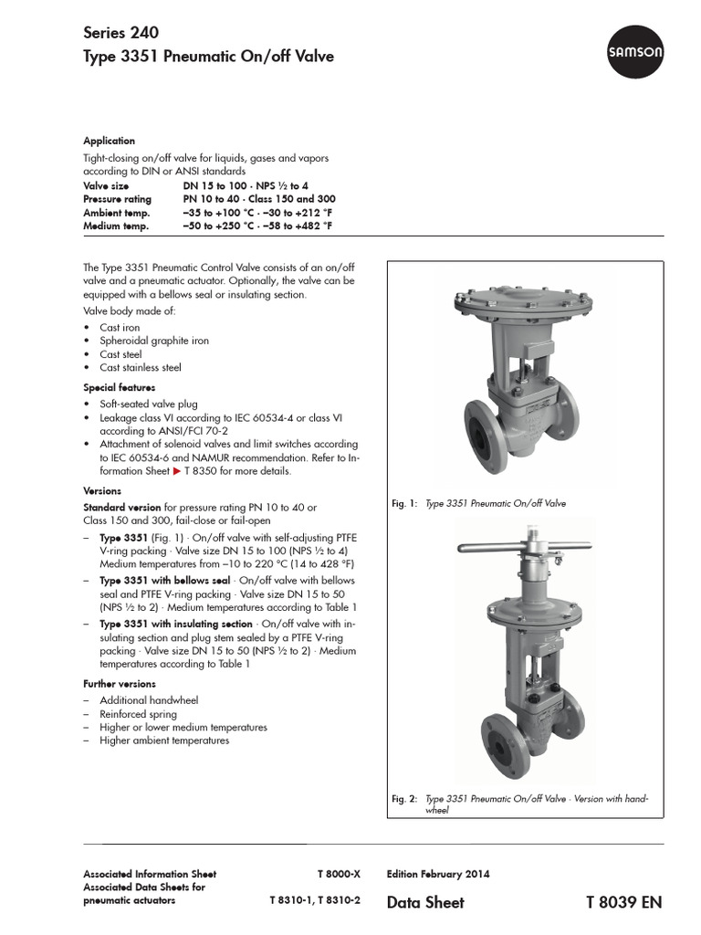 Pneumatic On Off Valve Datasheet | PDF | Valve | Pressure