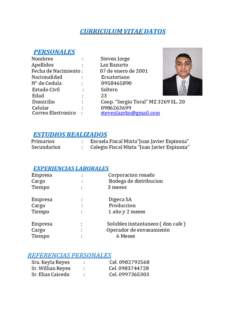 Curriculum Vitae-Steven.2024 | PDF | Ciencias sociales | Cocina, comidas y vino