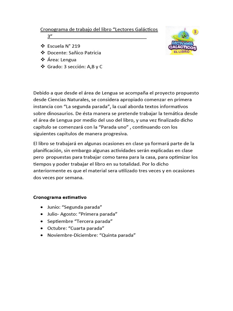 Cronograma Lectores Galácticos 3 | PDF
