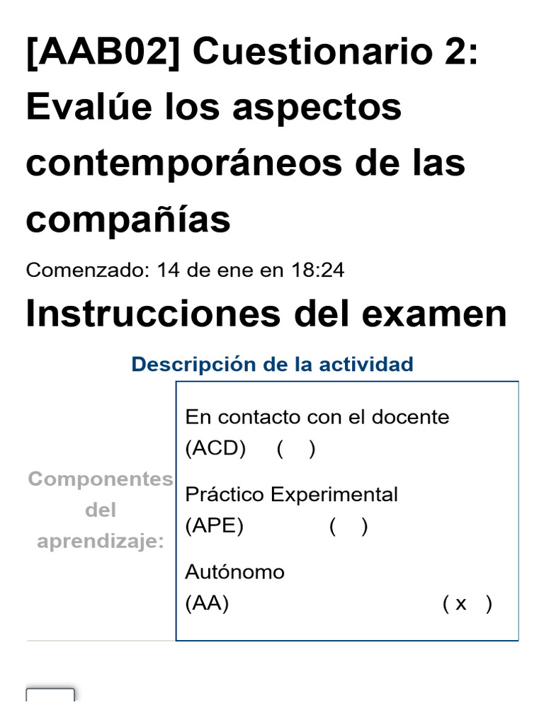 Examen - (AAB02) Cuestionario 2 - Evalúe Los Aspectos Contemporáneos de Las Compañías | PDF ...