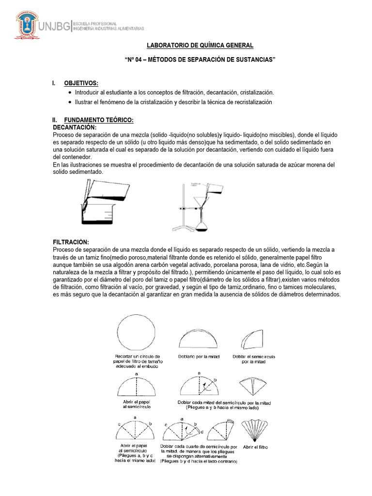 Lab 04 - METOD. DE SEPARACIÓN DE SUSTANCIAS | PDF | Filtración | Cristalización
