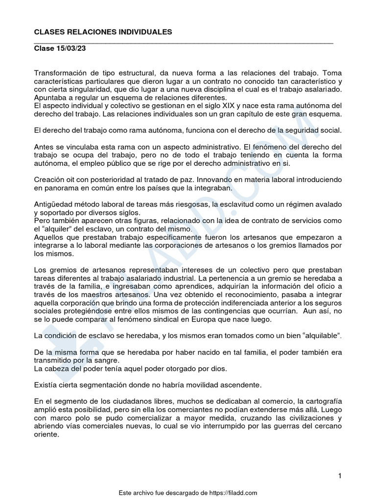 Clases Relaciones Individuales | PDF | Derecho laboral | Salario