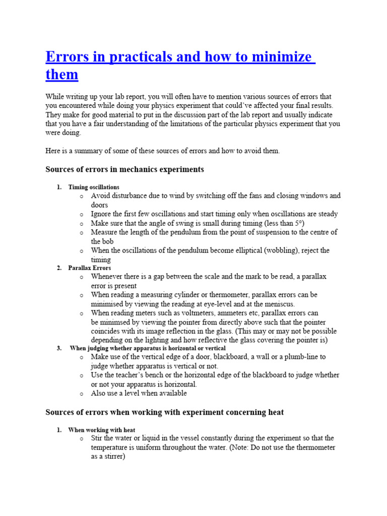 Errors in Practicals and How To Minimize Them | Download Free PDF ...