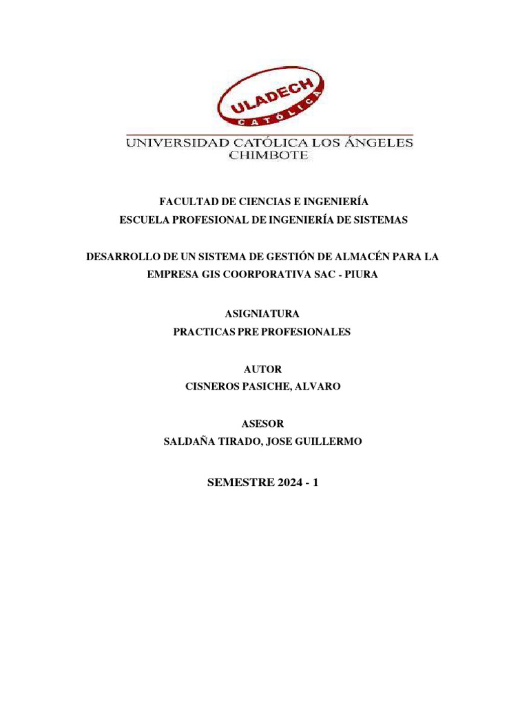 Sistema Gestión Almacén GIS Piura | PDF | Software | Ingeniería de software