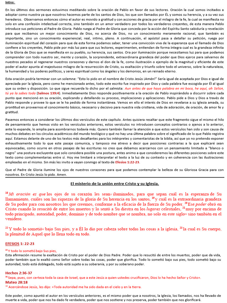 11 - Efesios 1 - 22-23 El Misterio de La Unión Entre Cristo y Su Iglesia | Descargar gratis PDF ...