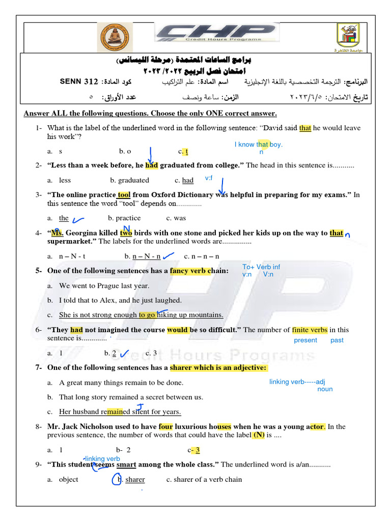 S y N T A X 2023 Final - Answered | PDF | Semantic Units | Syntax