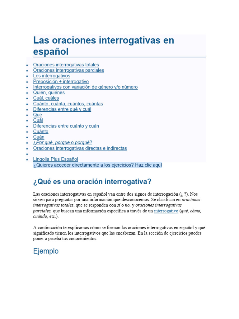 Las Oraciones Interrogativas en Español | PDF | Oración (Lingüística ...