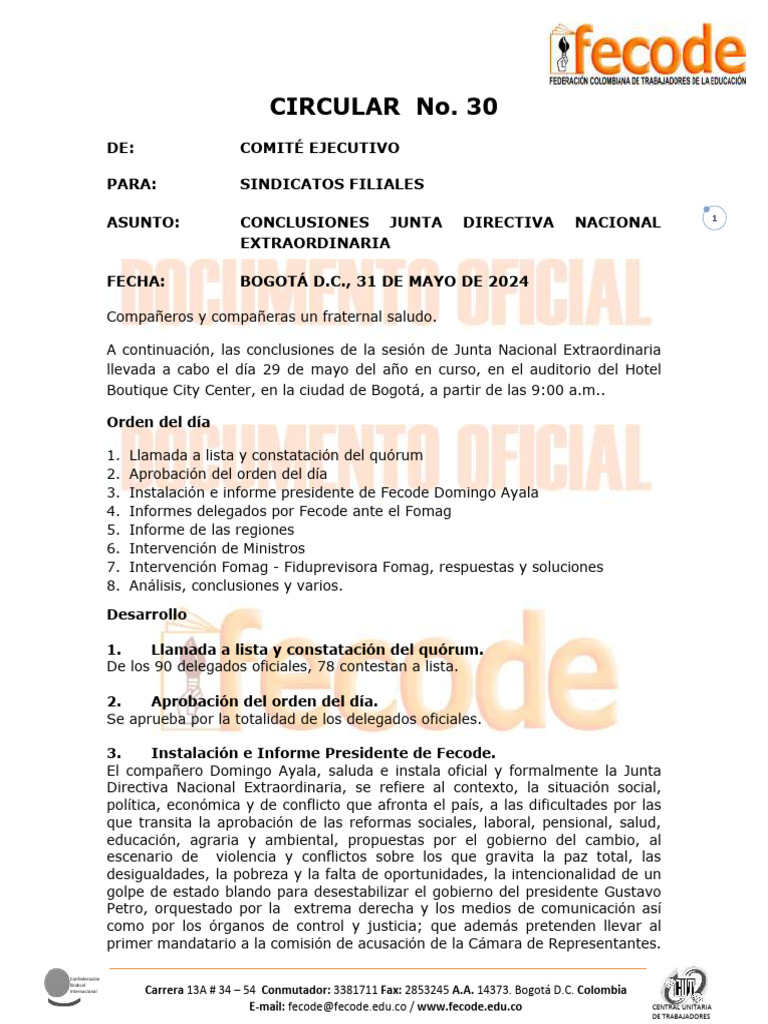 Circular No. 30 | PDF | Colombia | Bogotá