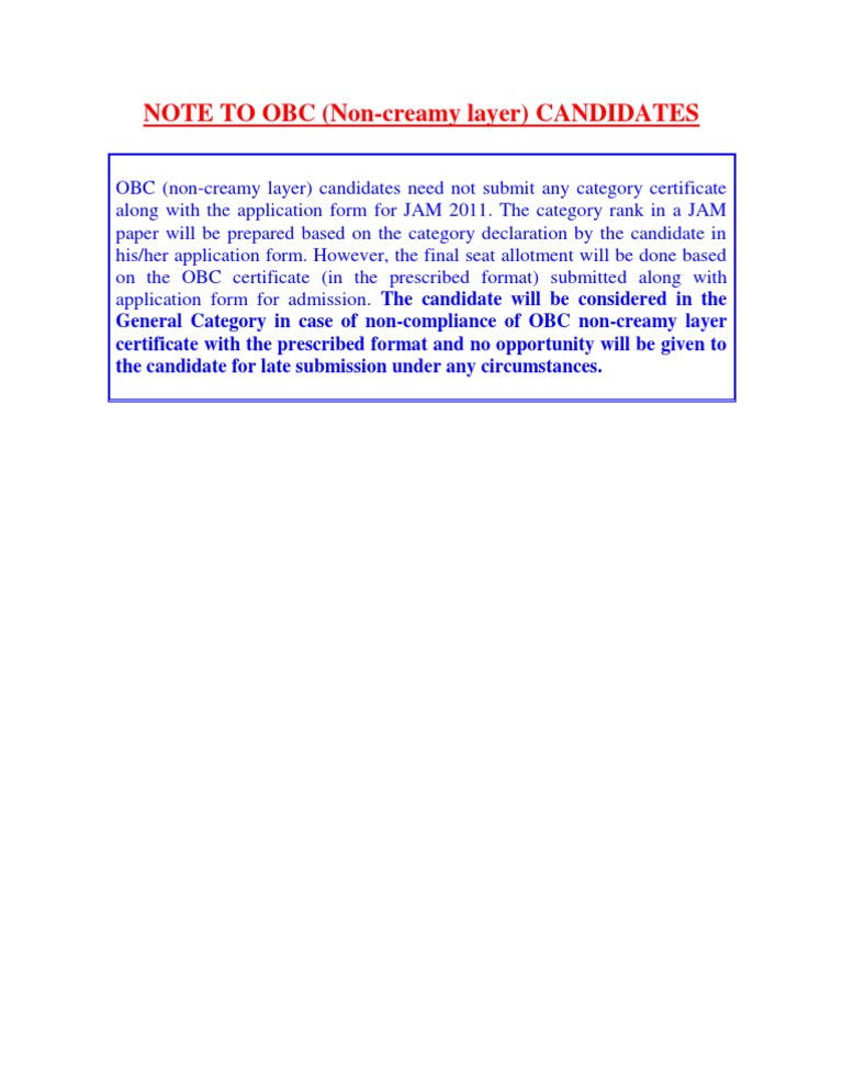 Note To OBC Candidates | PDF