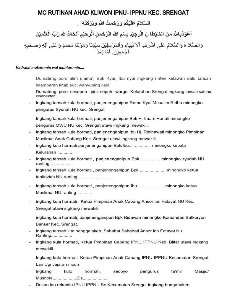 Teks MC Ahad Kliwon Baru | PDF