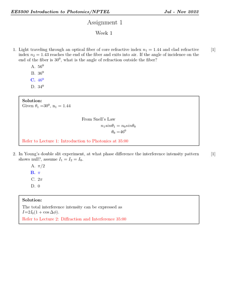 Week 1 - Assignment | Download Free PDF | Diffraction | Wavelength