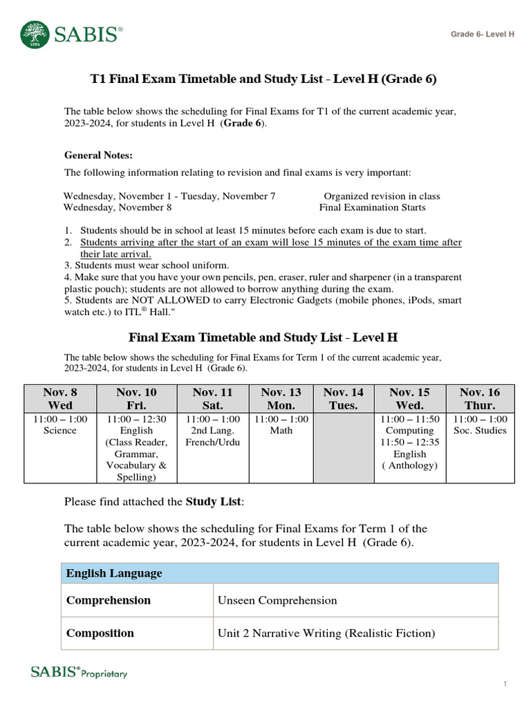 AY2324 T1 Level H Final Study List - Lahore | PDF | Linguistics | Human ...