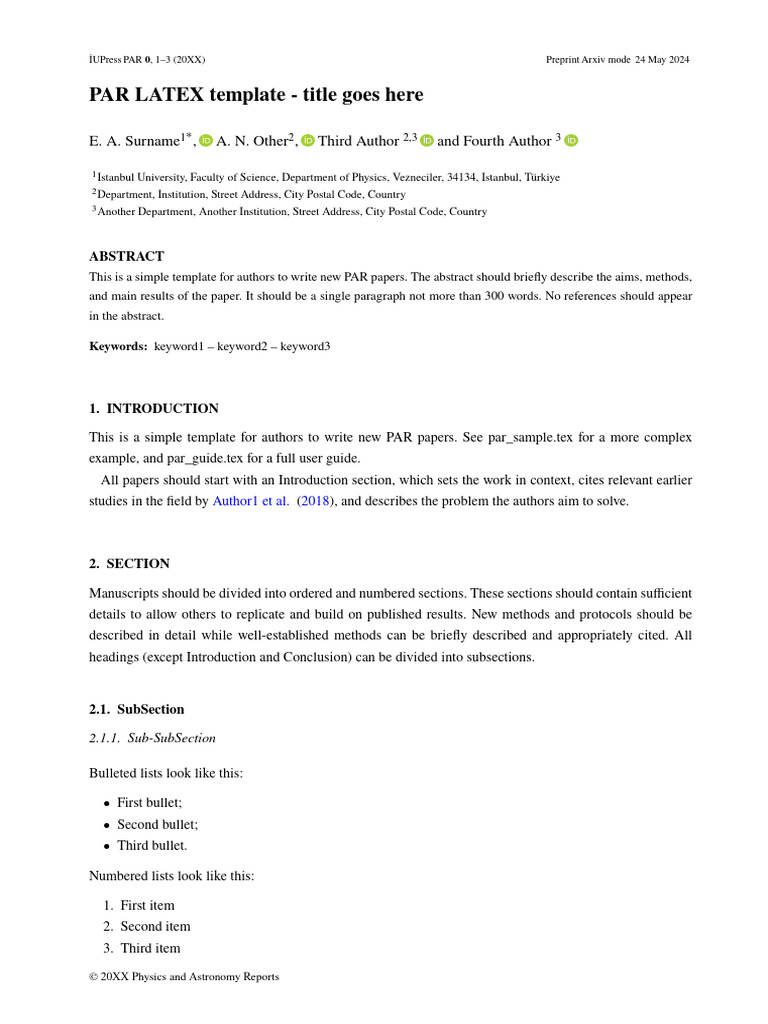 Physics and Astronomy Reports Latex Template | PDF | Mathematics