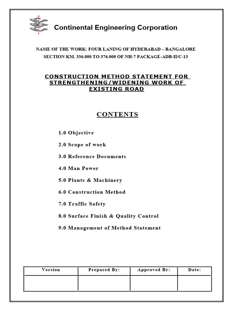Method Statement For Construction of Road Widening Work | PDF | Road ...