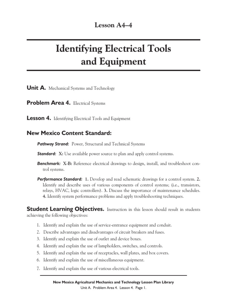 A4 4 Identifying Electrical Tools and Equipment | PDF | Fuse (Electrical) | Electrical Connector
