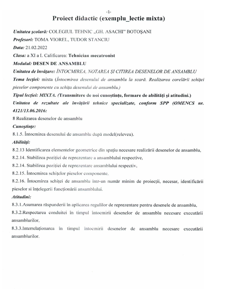 Proiect Didactic - Lectie Mixta Exemplu | PDF
