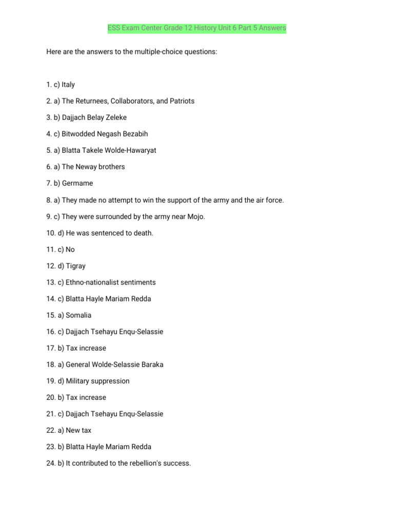Grade 12 History Unit 6 Answers | PDF