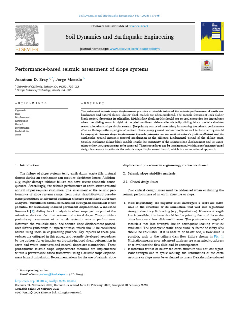 Bray Macedo 2023 SDEE Performance Based Seismic Assessment of Slope ...