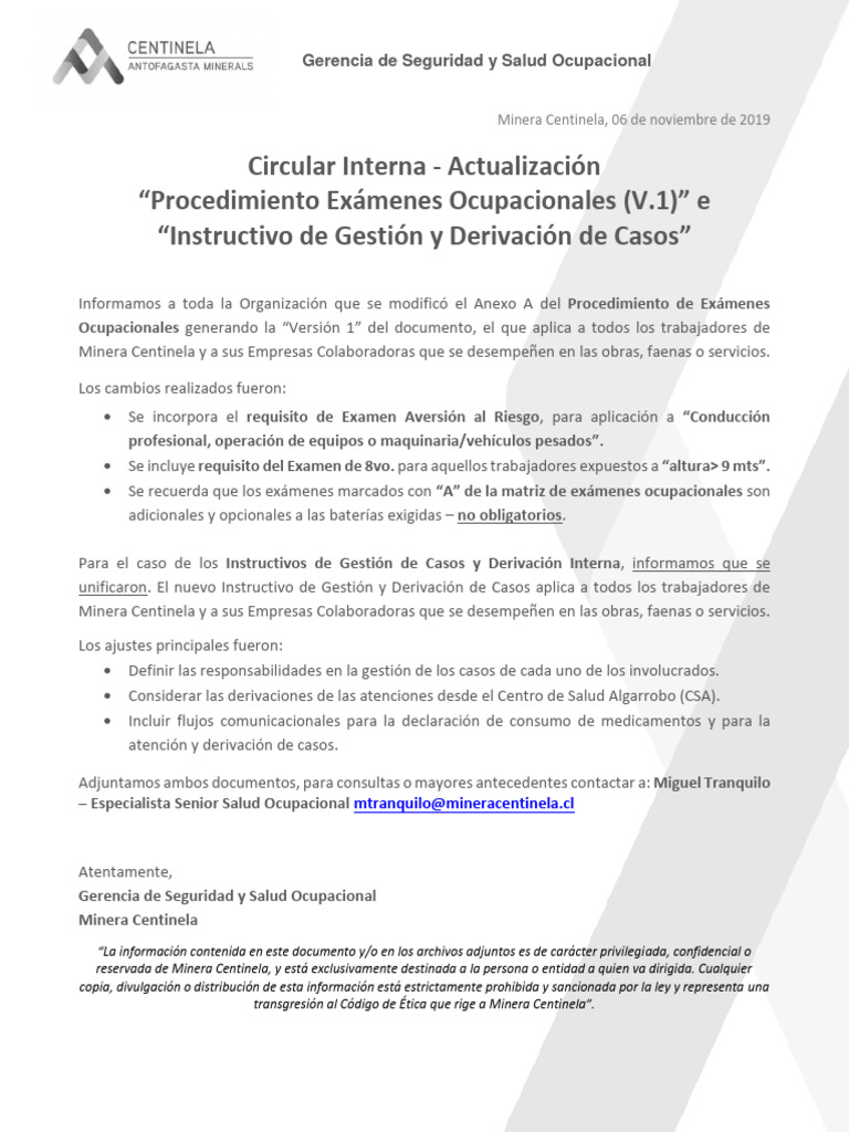 Circular Interna - Procedimiento Exámenes Ocupacionales e Instructivo ...
