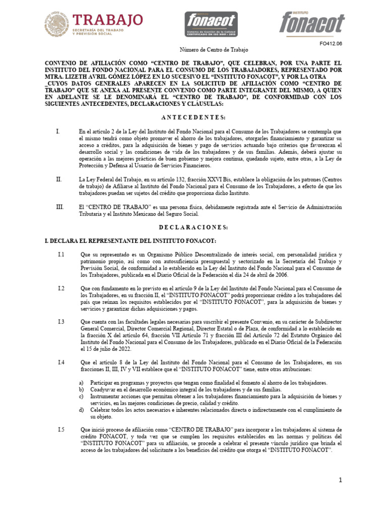 Convenio CT Persona Fisica | PDF | Liquidación | Bienestar