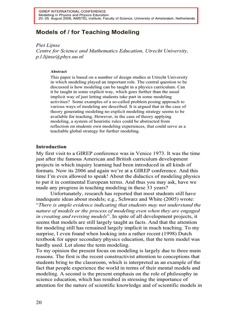 2006 LIJNSE Models of For Teaching Modeling | PDF | Theory | Conceptual ...