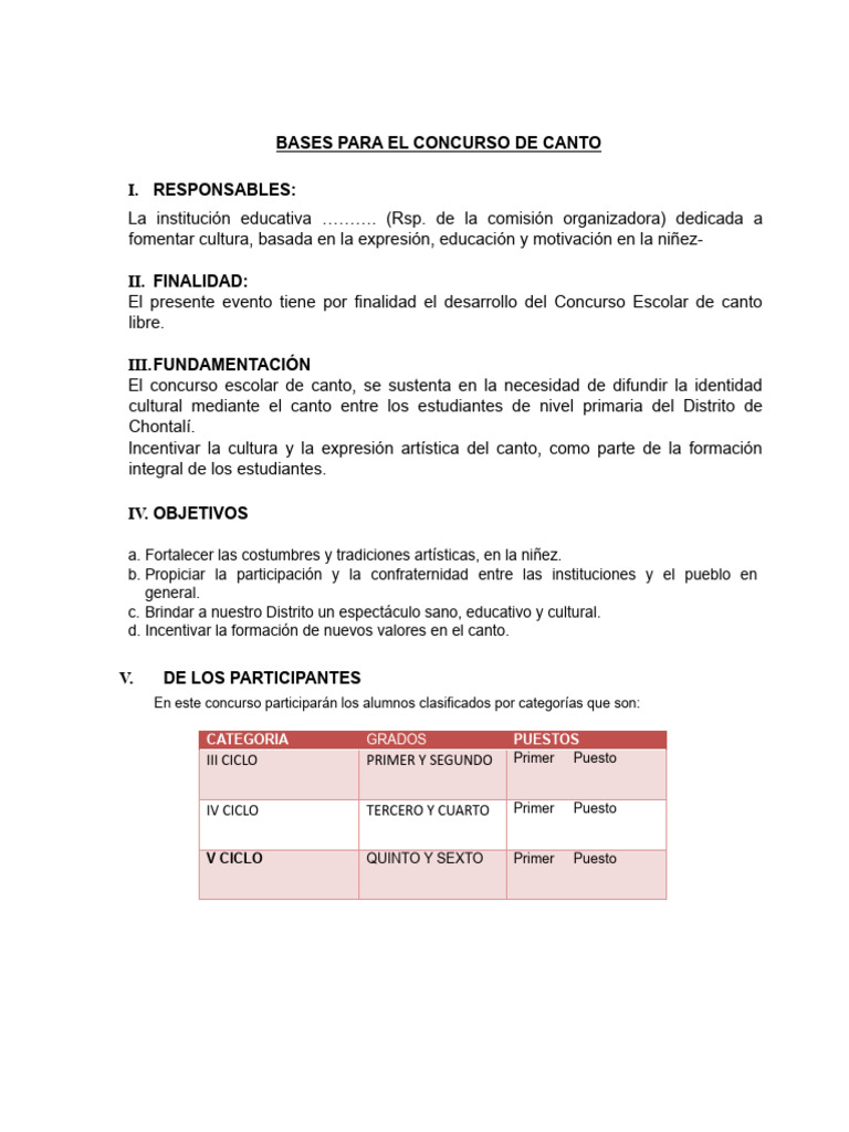 Bases para El Concurso de Canto | PDF