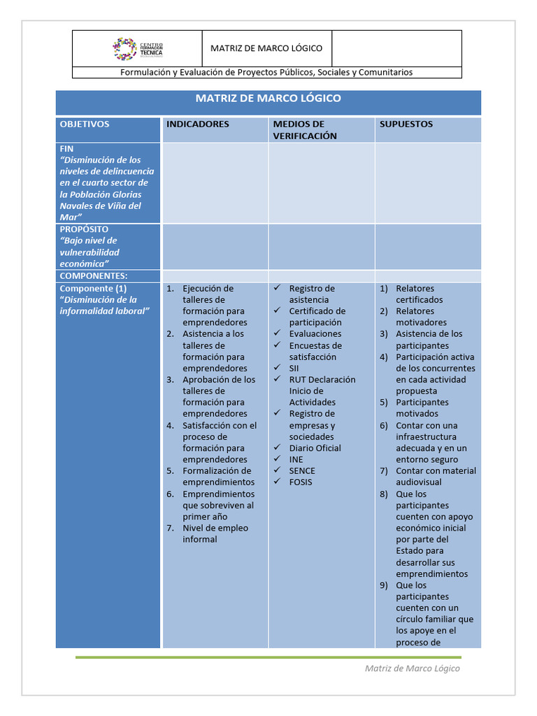 Matriz de Marco Lógico | Descargar gratis PDF | Business | Economias