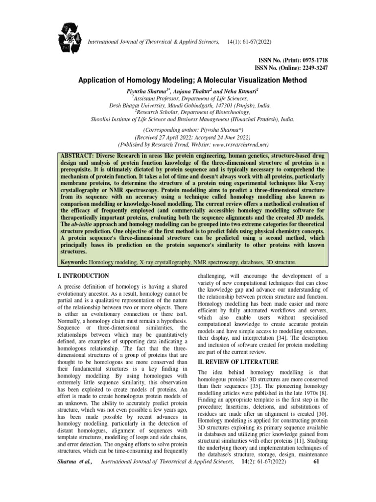 13 Application of Homology Modeling | PDF | Sequence Alignment | Proteins