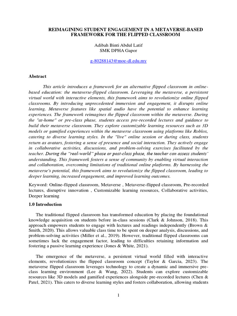 Reimagining Student Engagement in A Metaverse-Based Framework For The Flipped Classroom | PDF ...
