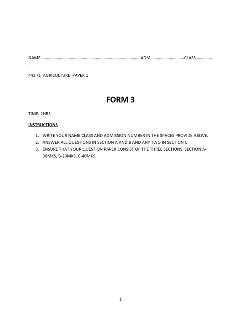 Agriculture Form 3 Paper 1 | Download Free PDF | Agriculture | Fertilizer