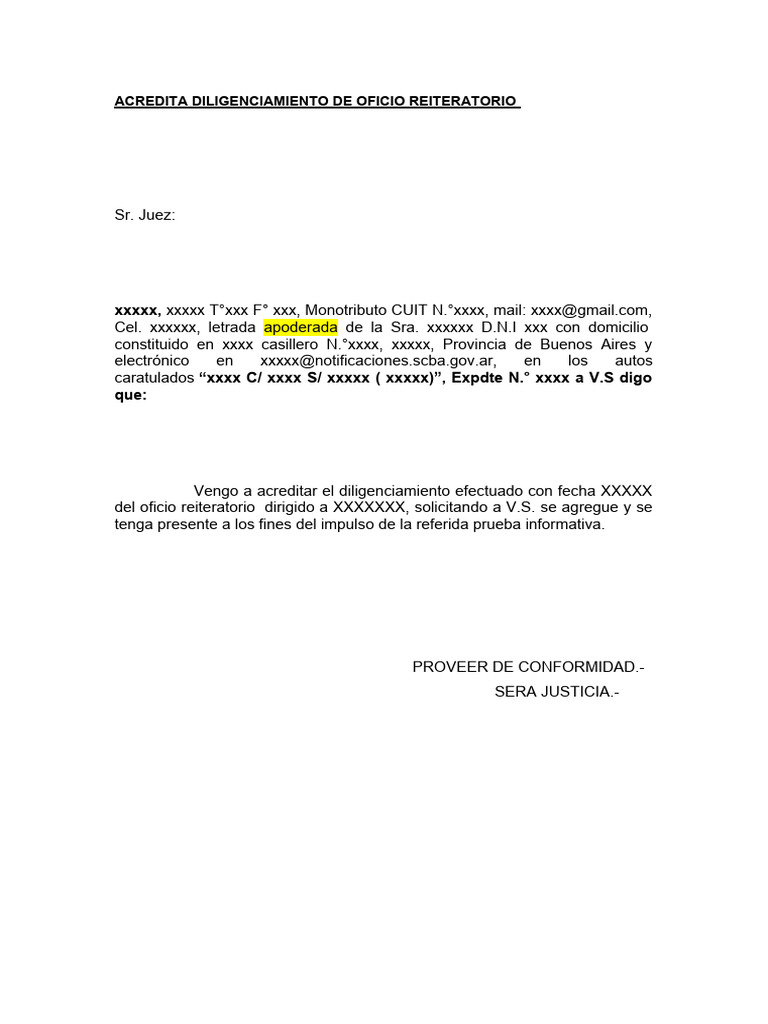 Acredita Diligenciamiento de Oficio Reiteratorio | PDF